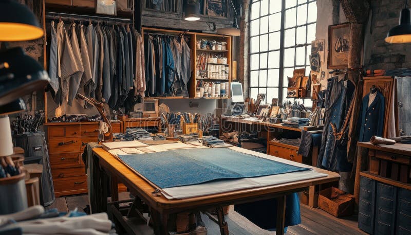 Tailoring Workshop with Neatly Arranged Fabrics and Tools in a Cozy ...