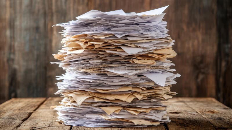 Cluttered White Papers Piled High on a Wooden Desk, Capturing the Chaos ...