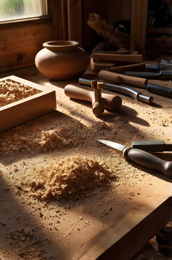 Cluttered Woodworking Bench with Hand Tools Stock Illustration ...