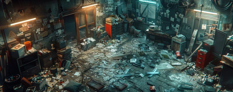 Cluttered Workshop with Tools and Debris on the Floor Stock Photo ...