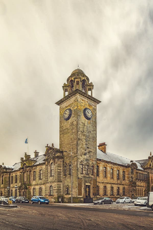 Clydebank Town Hall Corner stock photo. Image of clock - 109947528
