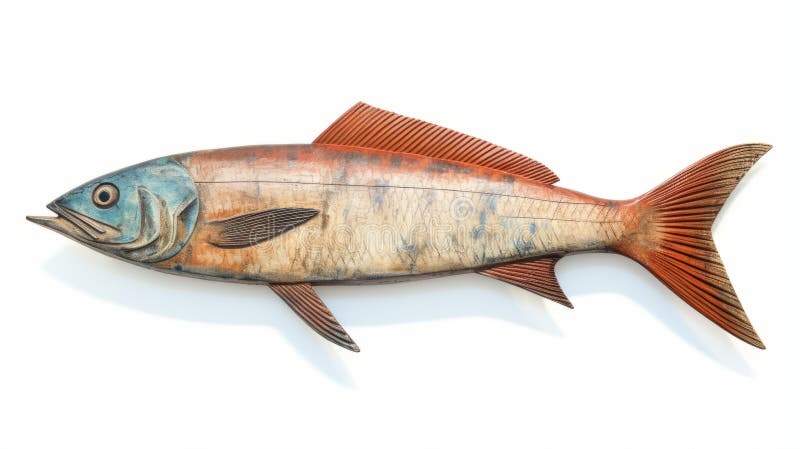 Sleek Carved Wood Fish: Digital Illustration of an Orange Painted Fish ...