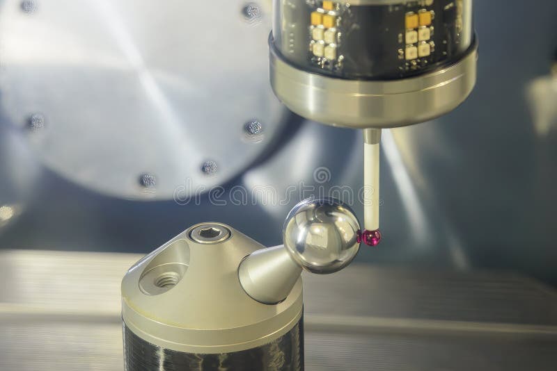 The Touching Probe Attach on CNC Machine Calibration Process. Stock ...