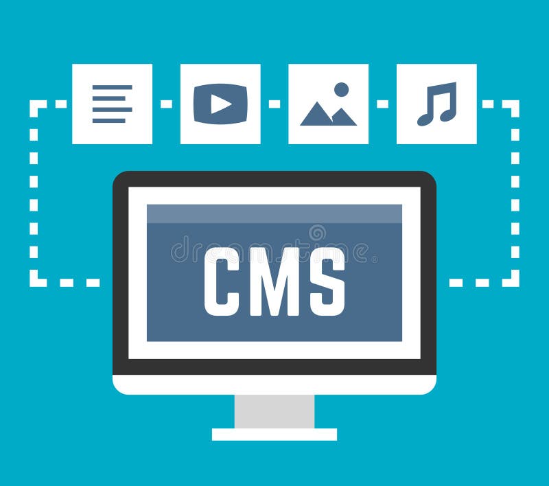 CMS Concept on Blue Background Stock Vector - Illustration of media ...