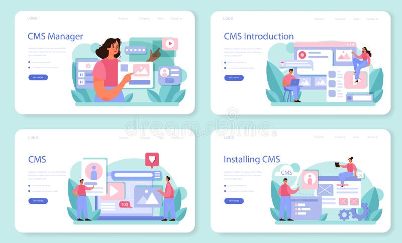 CMS Introduction Web Banner or Landing Page Set. Content Management ...