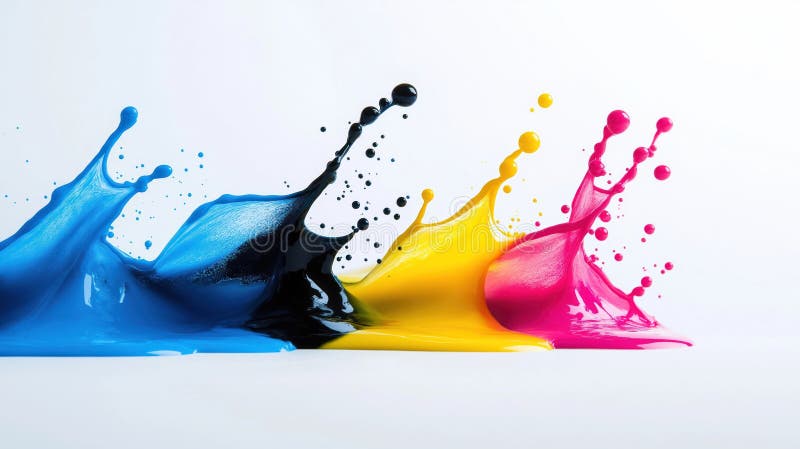 CMYK Color Splashes Create Vibrant Abstract Design. Cyan Magenta Yellow ...