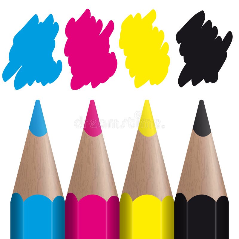 CMYK - 4 Colored Pencils with Color Splash Stock Vector - Illustration ...
