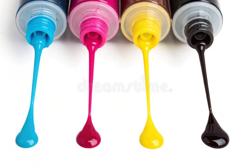 CMYK Cyan Magenta Yellow Inks Dripping Isolated on White Stock ...
