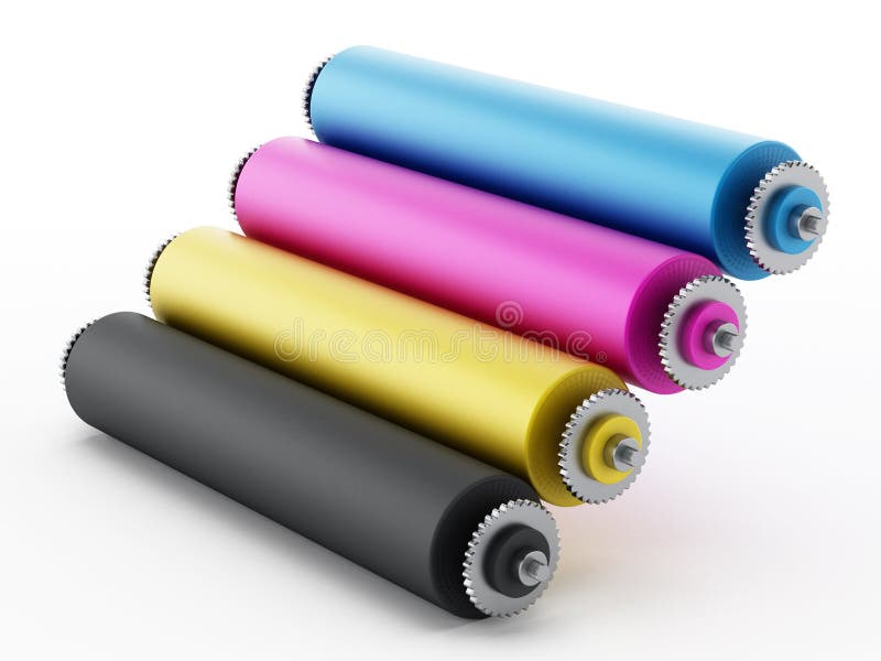 CMYK-Druckmaschine Mit Testdruck Abbildung 3D Stock Abbildung ...