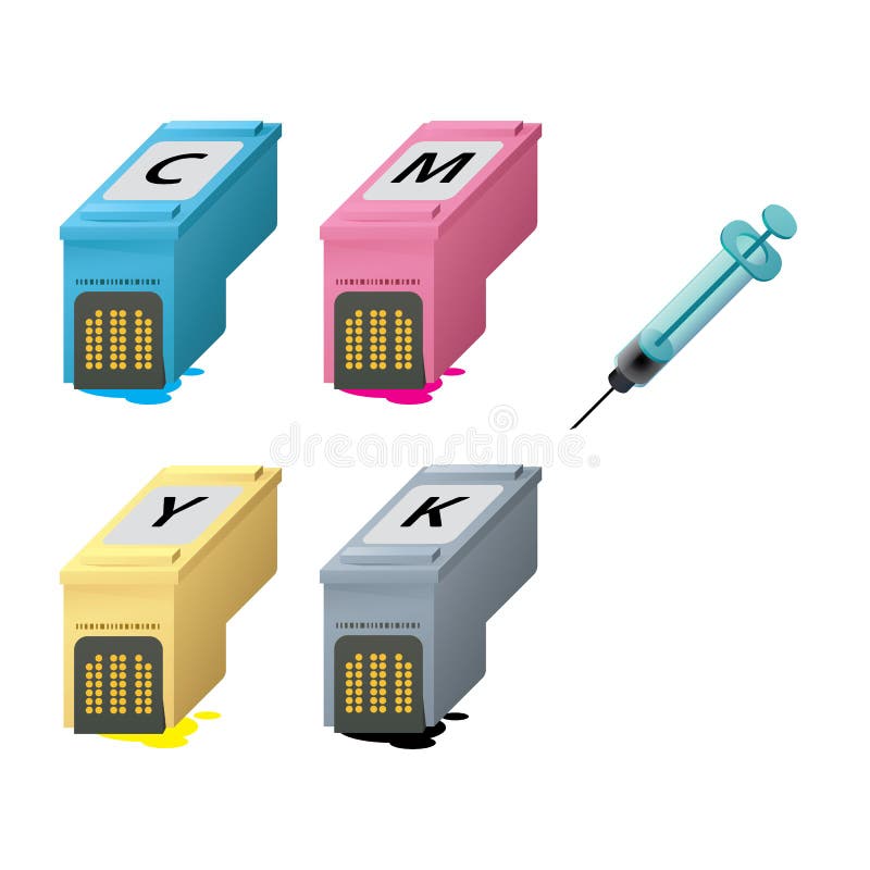 CMYK Ink Cartridges in Perspective. Syringe with a Drop Stock Vector ...