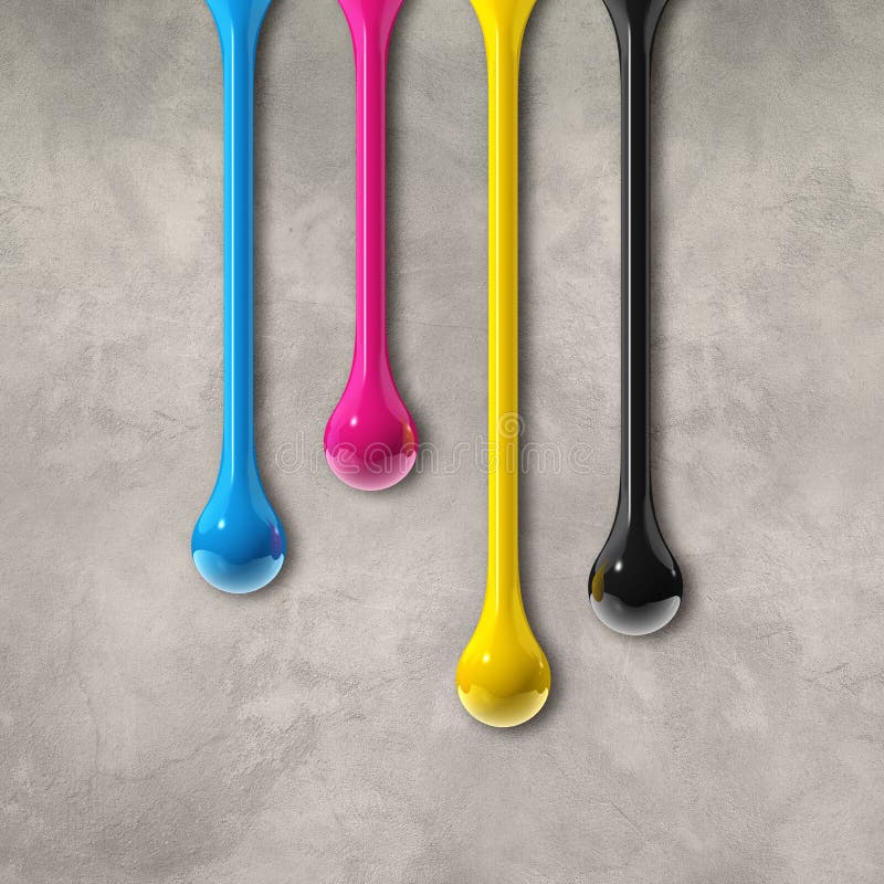 Cmyk Ink Drops on Grey Concrete Square Background Stock Illustration ...