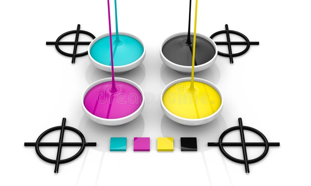 CMYK Liquid Inks and Target Stock Illustration - Illustration of color ...