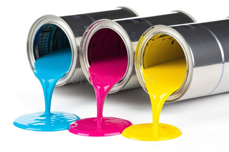 CMYK Pouring Paints from Cans Isolated on White Stock Illustration ...
