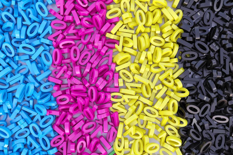 CMYK Scattered Binary Code Abstract Background Concept 3D Stock ...