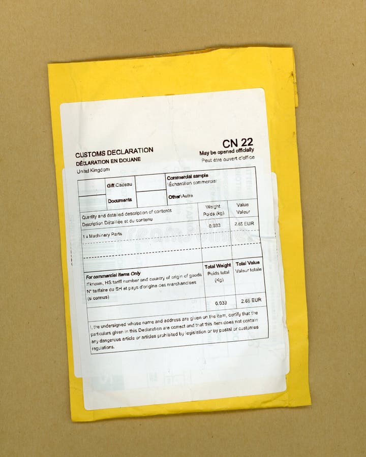 CN22 Customs Declaration for International Shipping Stock Image - Image ...
