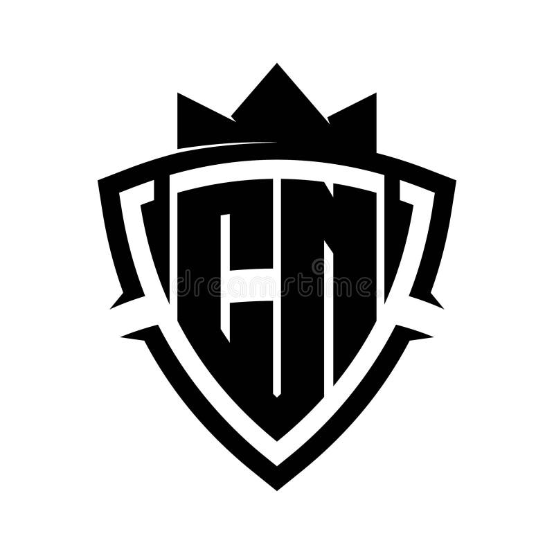 CN Letter Bold Monogram Triangle Curve Shield Shape with Crown Black ...