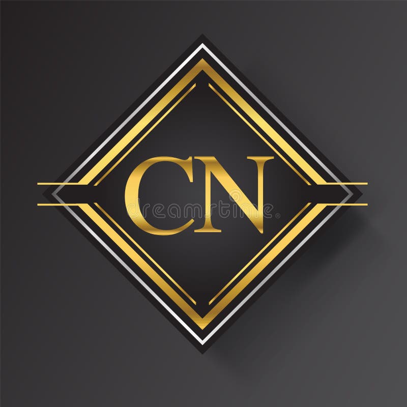 CN Letter Logo in a Square Shape Gold and Silver Colored Geometric ...