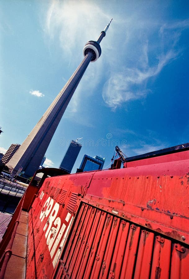 CN Tower with the Old Train at Toronto Editorial Stock Photo - Image of ...