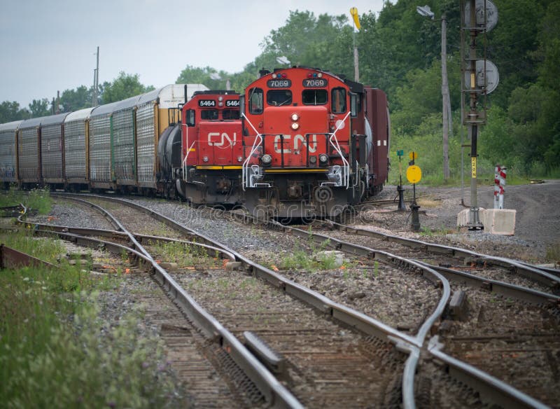 CN trains on tracks editorial stock photo. Image of trains - 50155018