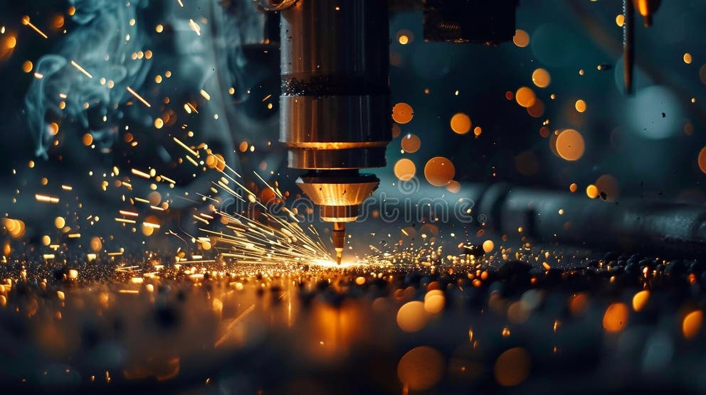 CNC Cut of Metal with Light Spark, Technology Modern Industrial ...