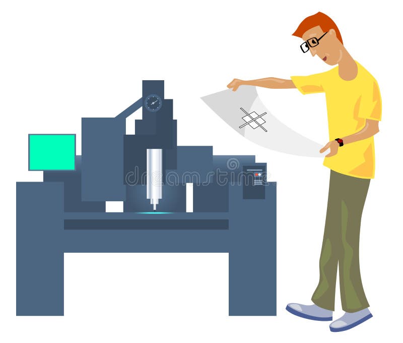 CNC Del Operador Con El Dibujo Ilustración del Vector - Ilustración de ...