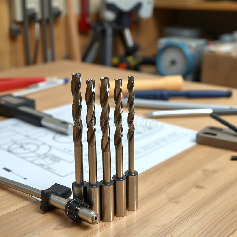 CNC Drill Bits in a Workshop Setting Placed beside Measurement Tools ...
