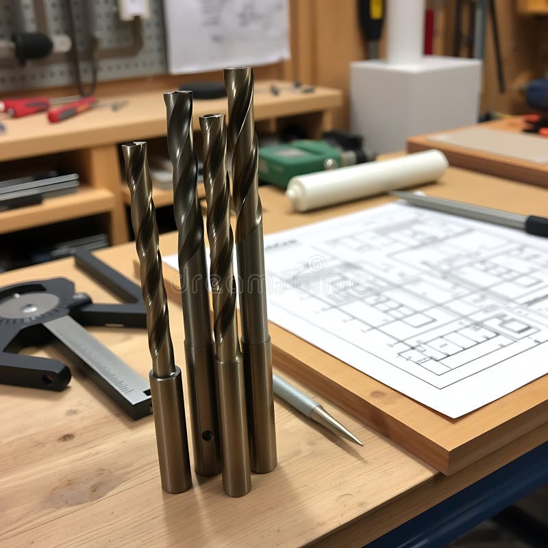 CNC Drill Bits in a Workshop Setting Placed beside Measurement Tools ...