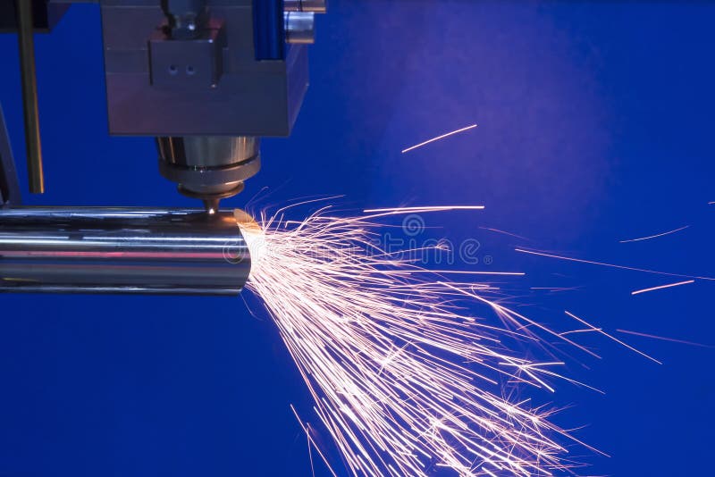 The CNC Fiber Laser Cutting Machine Stock Image - Image of metal, fire ...