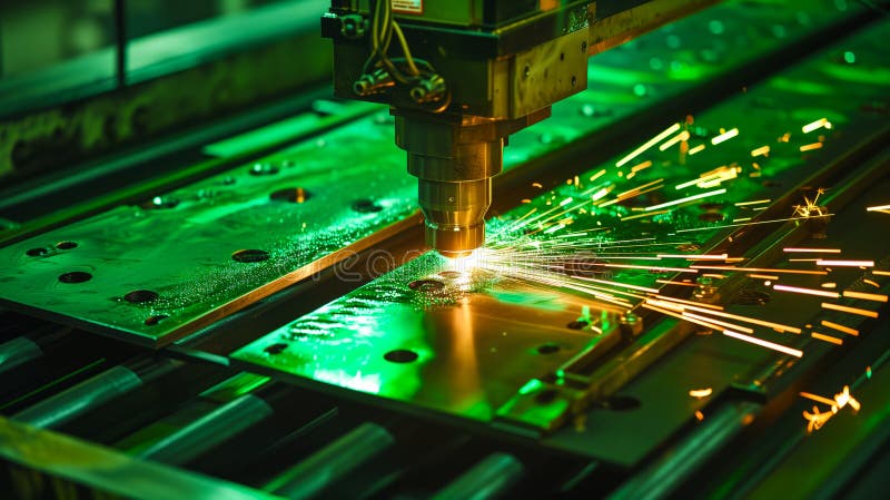 Cnc Laser Cutting Machine in Action. Green Light. Generated by Ai Stock ...