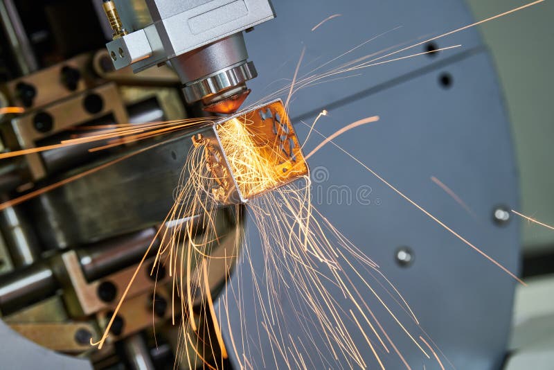 Laser Cutting of Metal Pipe with Sparks on Tube Laser Machine Stock ...