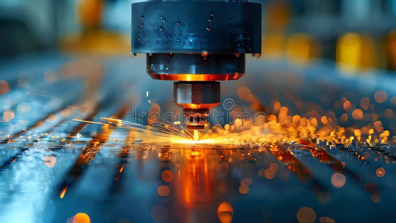 Laser Engraving Machine Engraving Metal Detail with Sparks Flying Stock ...