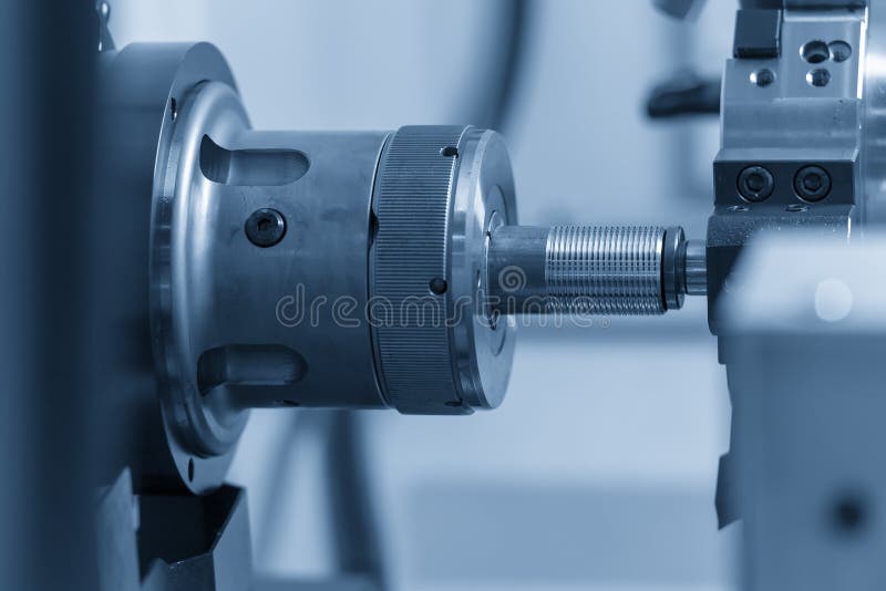 The CNC Lathe Cutting the Thread at the End Stock Image - Image of ...