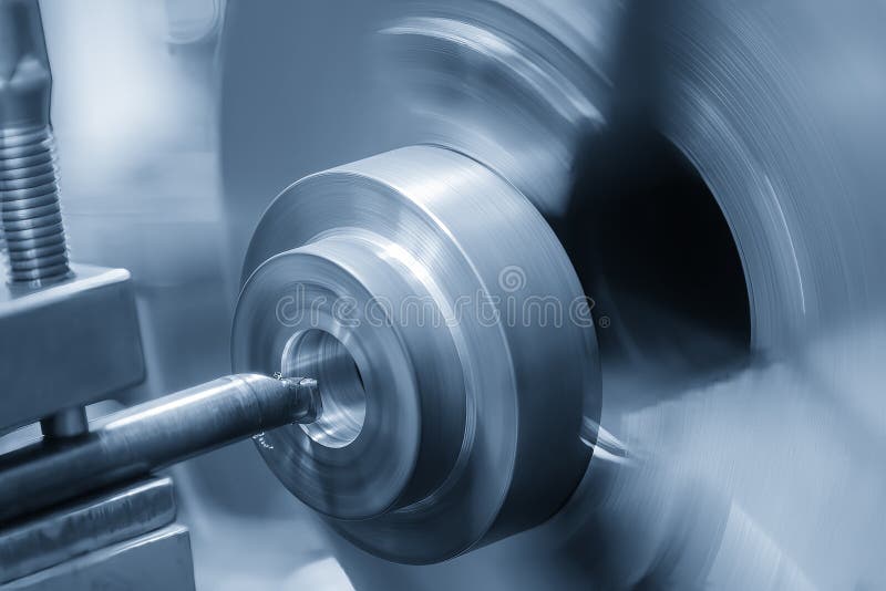 The CNC Lathe Machine Boring Cut Process the Cast Iron Parts Stock ...