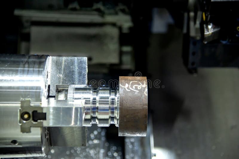 The CNC Lathe Machine Chucking the Raw Material. Stock Image - Image of ...