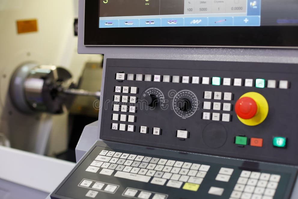 CNC Lathe Machine with a Control Panel Stock Photo - Image of axis ...