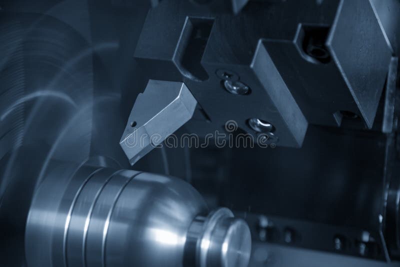 The CNC Lathe Machine Cutting the Metal Shaft Parts. Stock Image ...