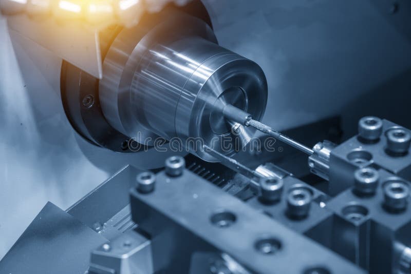 The CNC Lathe Machine Cutting the Small Shaft Stock Image - Image of ...