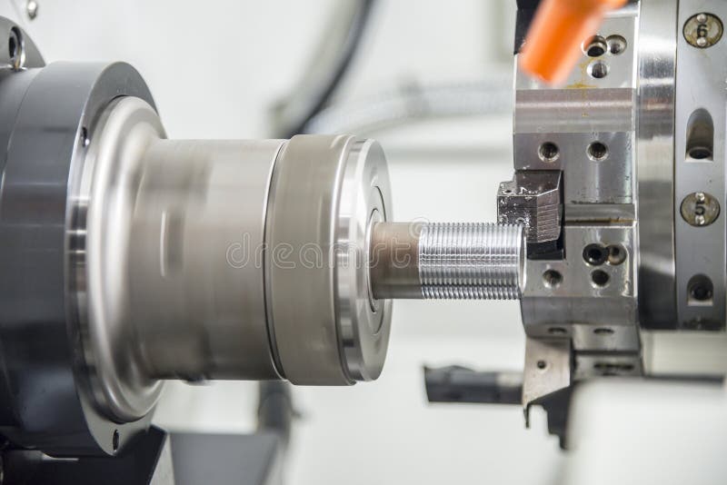 The CNC Lathe Machine Cutting the Thread Stock Image - Image of ...