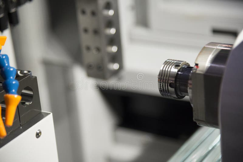 The CNC Lathe Machine Cutting the Thread Stock Image - Image of ...