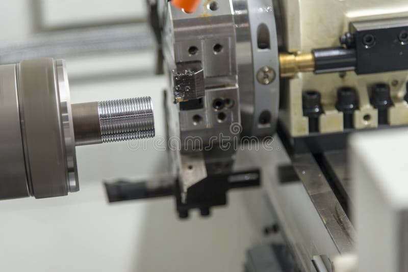 The CNC Lathe Machine Cutting the Thread Stock Image - Image of ...