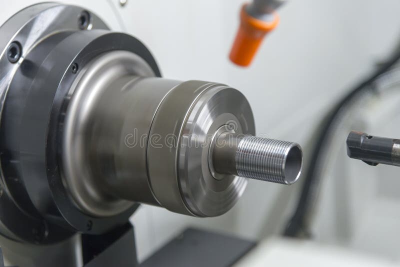 The CNC Lathe Machine Cutting the Thread Stock Photo - Image of pipe ...