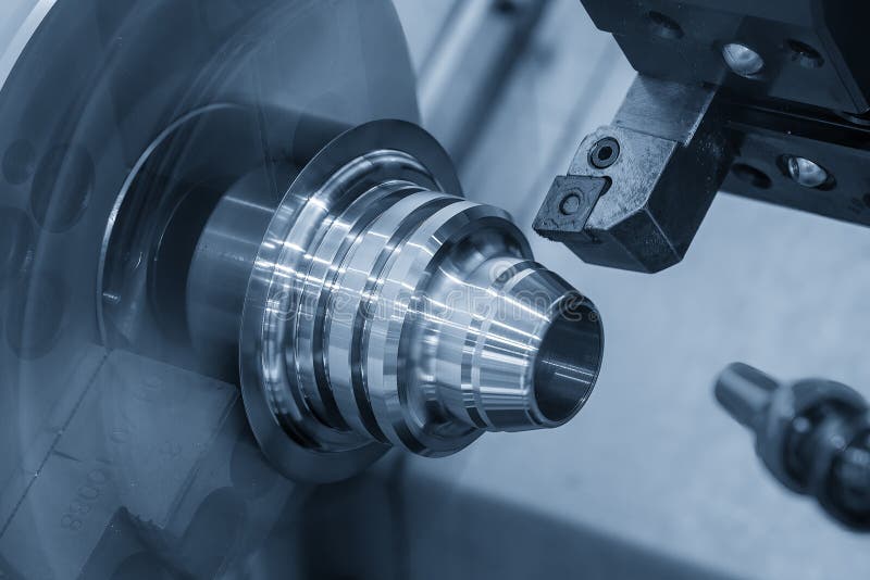 The CNC Lathe Machine Forming Cutting the Metal Cone Shape Parts Stock ...