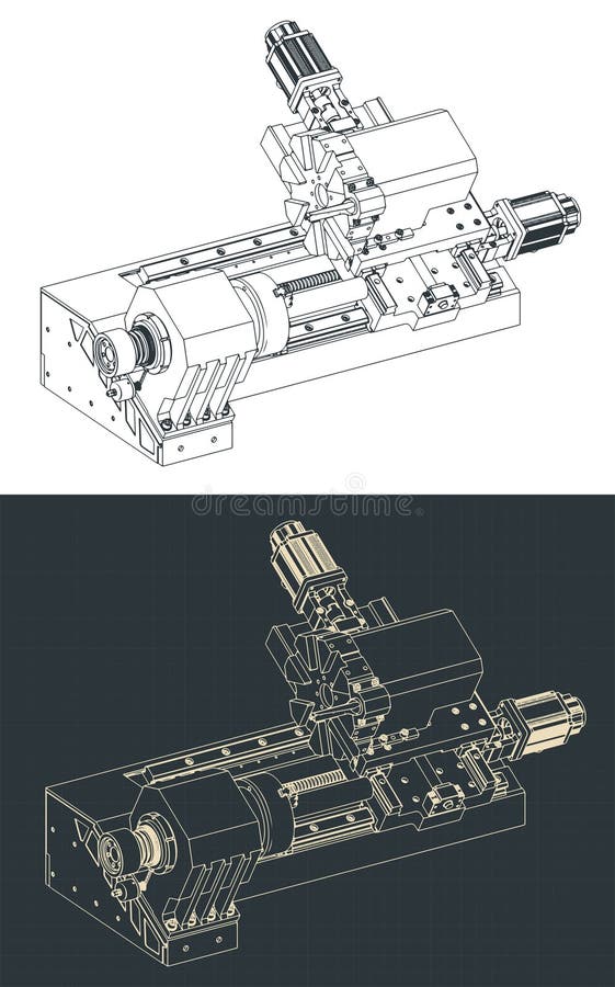 CNC Lathe Machine Isometric Blueprints Stock Vector - Illustration of ...