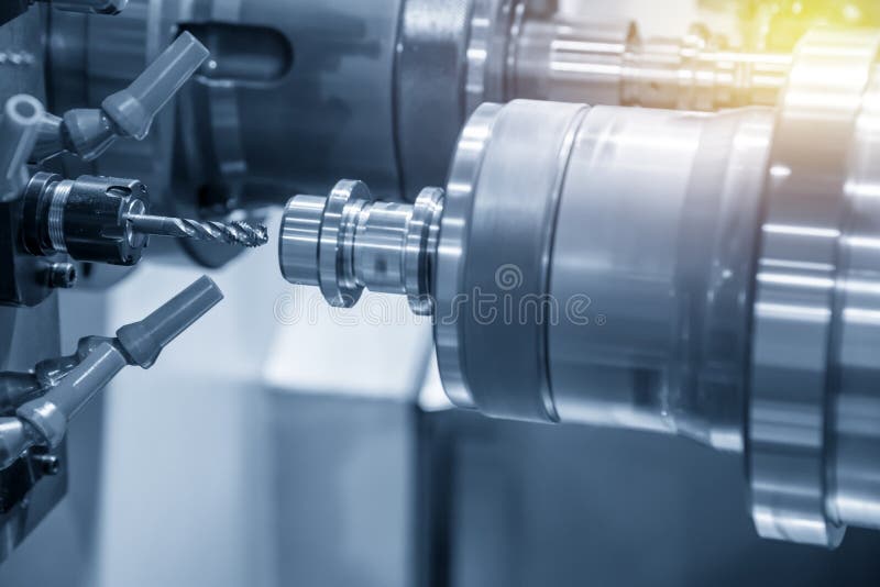 The CNC Lathe Machine Making the Thread . Stock Photo - Image of ...