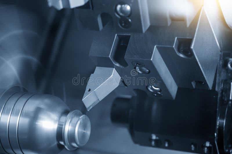 The CNC Lathe Machine in Metal Working Process Forming Cutting the ...