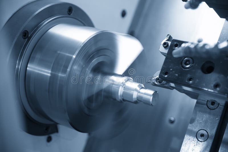 The CNC Lathe Machine the Thread at the Steel Shaft Stock Image - Image ...