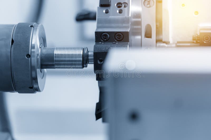 The CNC Lathe Machine or Turning Machine Cutting the Thread Stock Photo ...