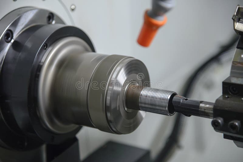 The CNC Lathe Machine or Turning Machine Cutting the Thread Stock Photo ...