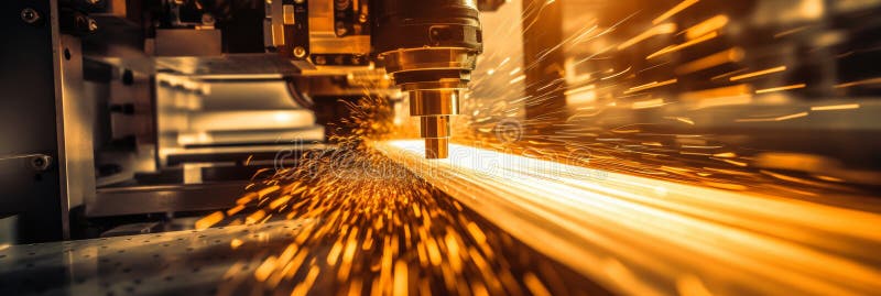 Cnc Lathe Tool Spinning Fast, Cutting Edge Glowing, in Sharp Focus for ...