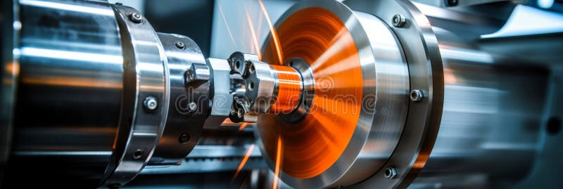 Cnc Lathe Tool Spinning at High Speed, Cutting Edge Glowing, in Sharp ...